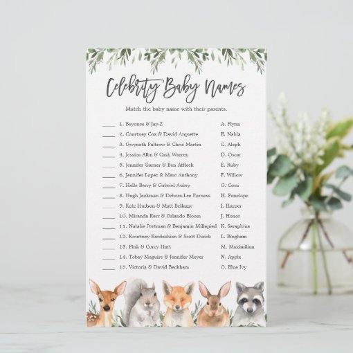 Woodland Baby Shower Celebrity Baby Names Game | Zazzle