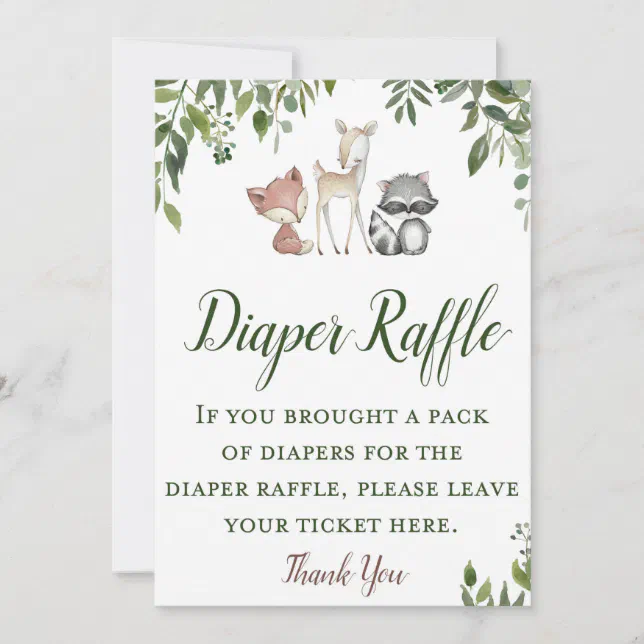 Woodland Baby Shower - Diaper Raffle sign 5x7 Invitation | Zazzle