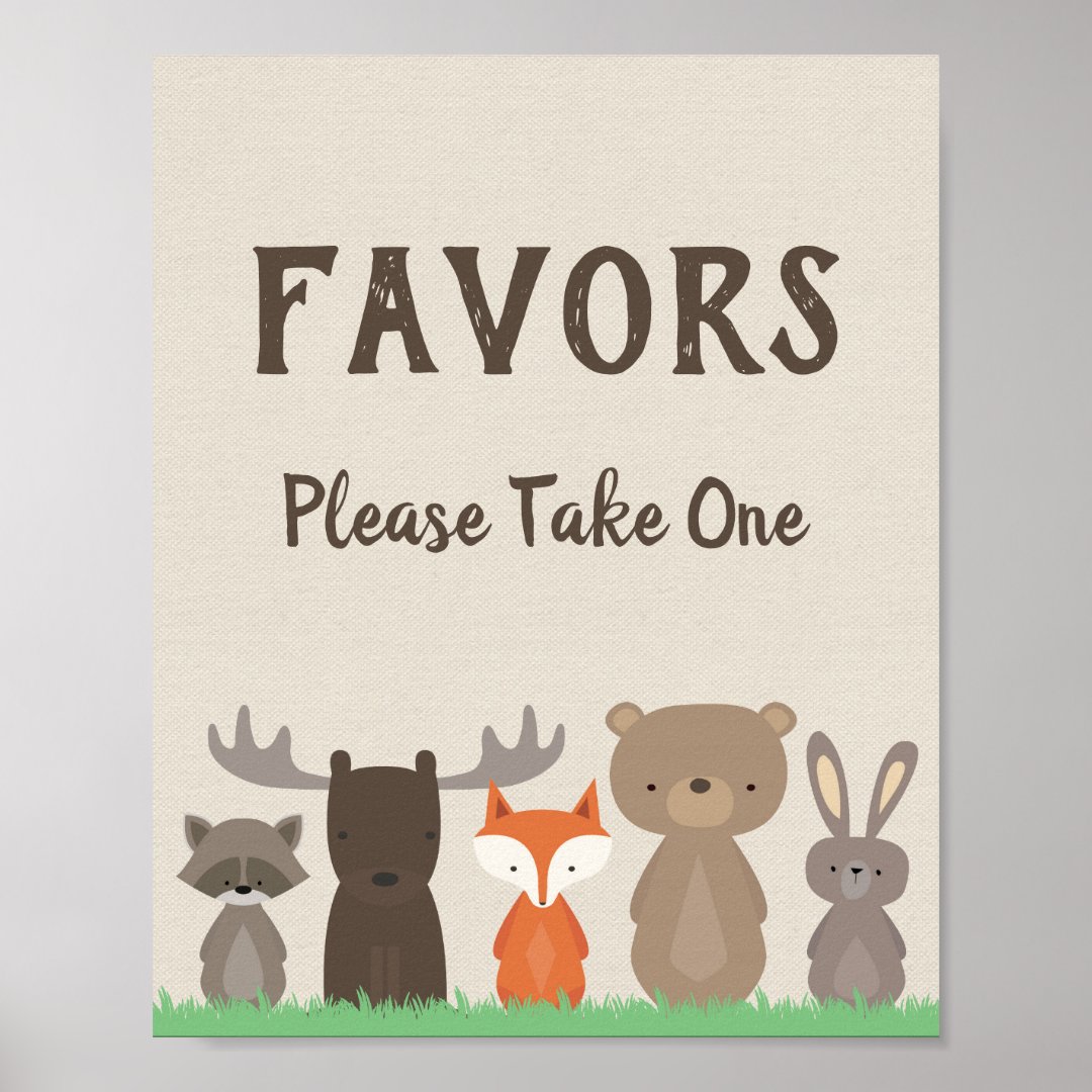Woodland Baby Shower Favors Please Take One Sign | Zazzle