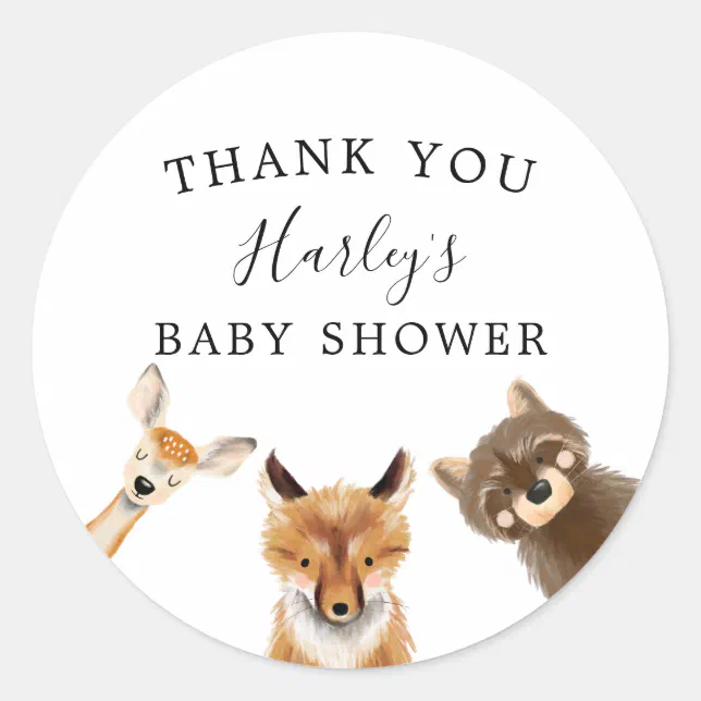 Woodland Baby Shower Gender Neutral Favor Classic Round Sticker | Zazzle