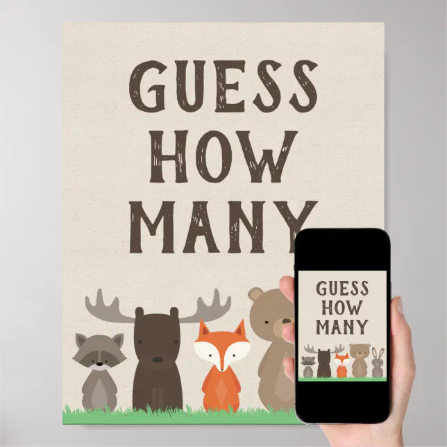 Woodland Baby Shower Guess How Many Game Sign | Zazzle