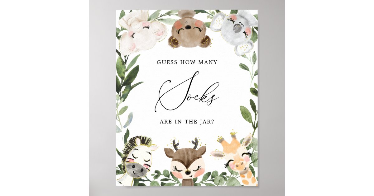 Woodland Baby Shower Guess How Many Socks Sign | Zazzle