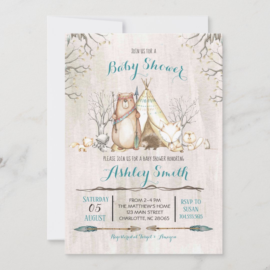 Woodland Baby Shower Invitation, bear boy Invitation | Zazzle