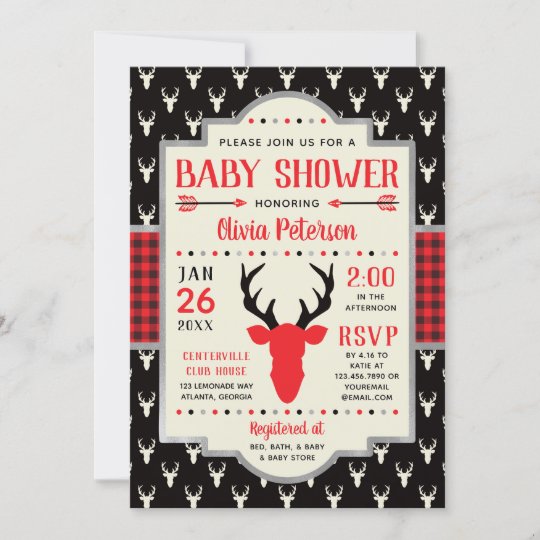 Woodland Baby Shower Invitation, Buffalo Plaid Invitation | Zazzle.com