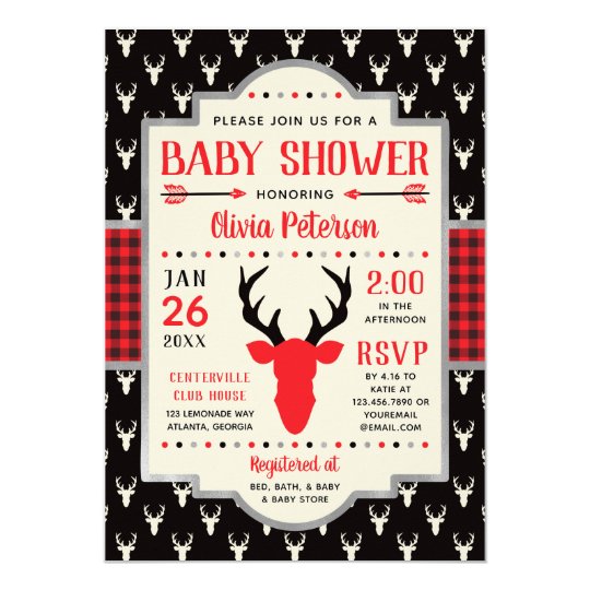 Woodland Baby Shower Invitation, Buffalo Plaid Invitation | Zazzle.com