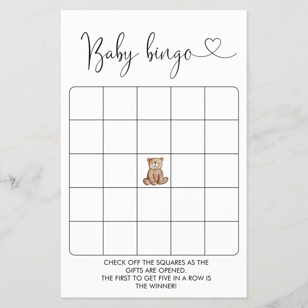 Woodland Bear Baby Shower Bingo Game | Zazzle