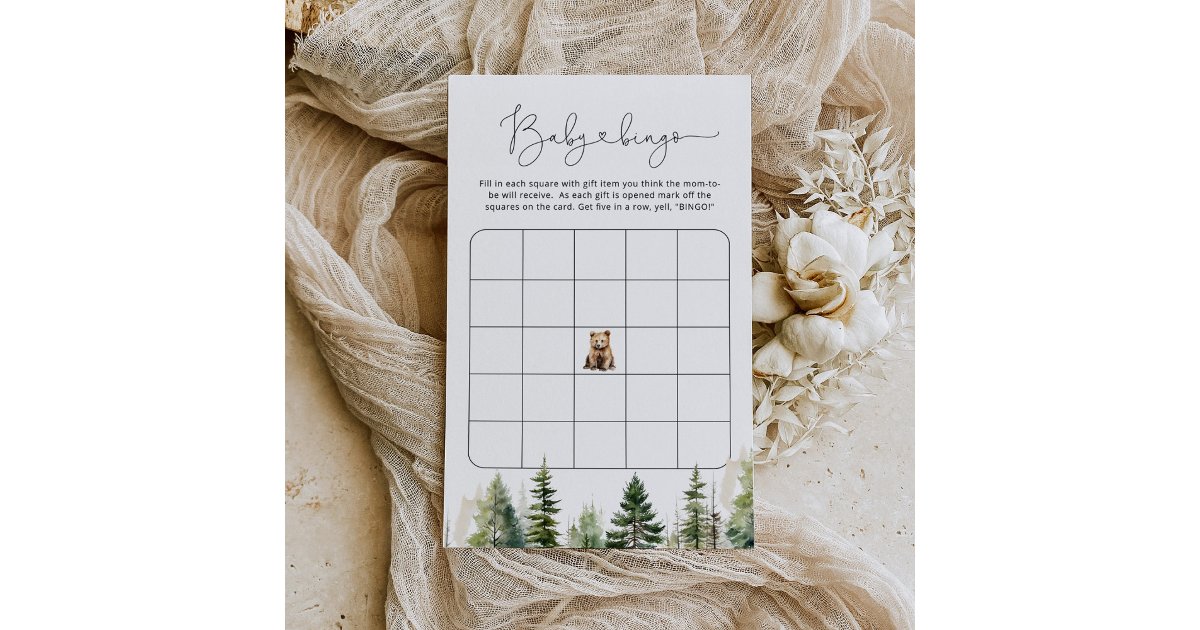 Woodland bear baby shower bingo game | Zazzle