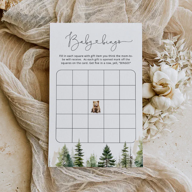 Woodland bear baby shower bingo game | Zazzle