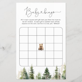 Woodland bear baby shower bingo game | Zazzle
