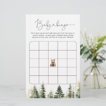 Woodland bear baby shower bingo game | Zazzle