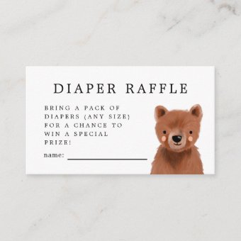 Woodland Bear Diaper Raffle Ticket Enclosure Card | Zazzle