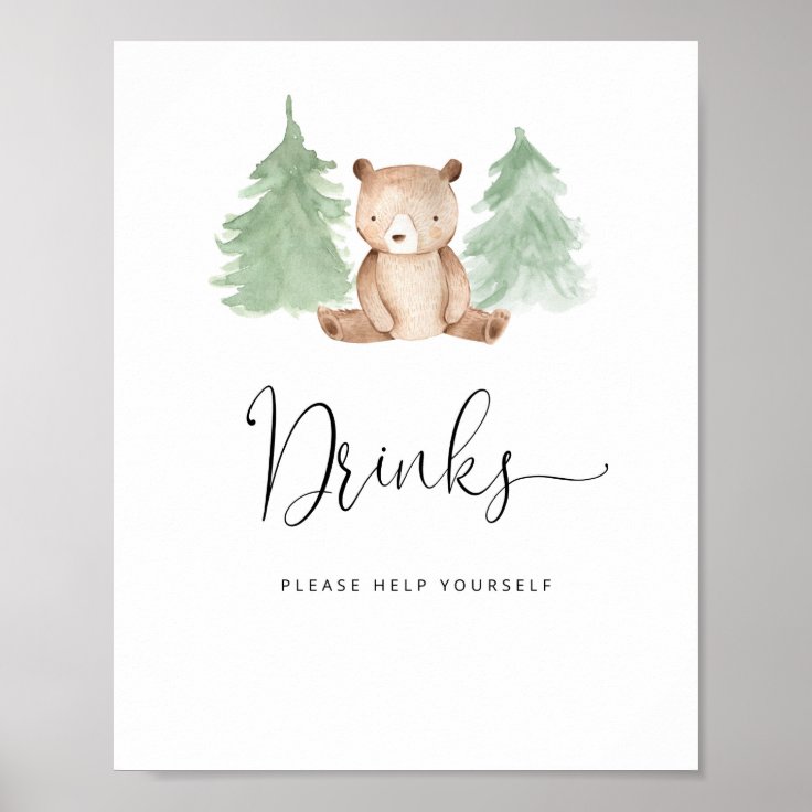 Woodland bear Drinks help yourself Poster | Zazzle
