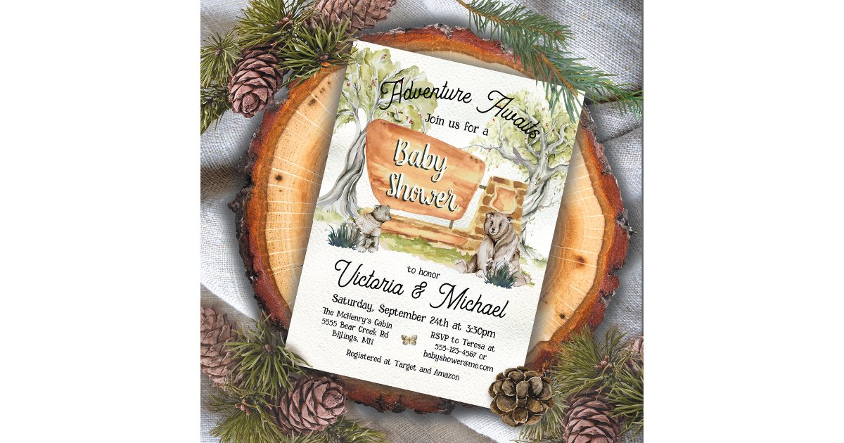 Woodland Bear National Park Baby Shower Invitation | Zazzle