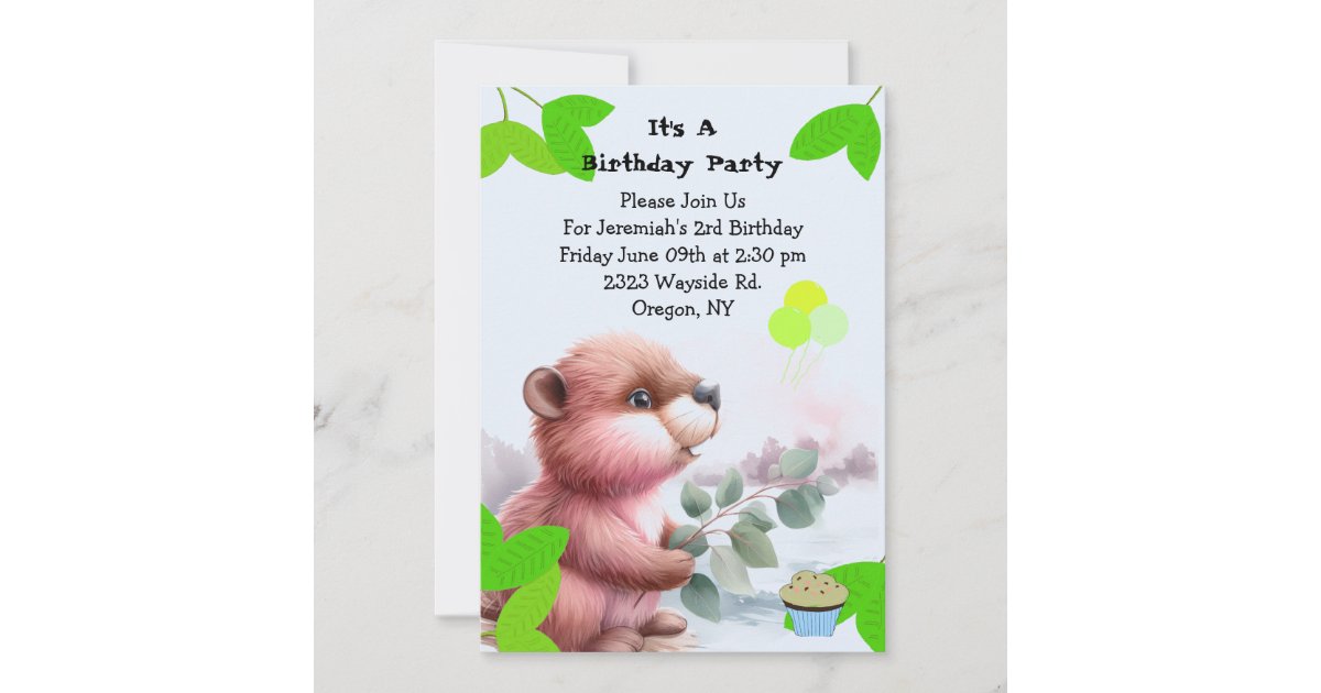 Woodland Beaver Birthday Invitation | Zazzle