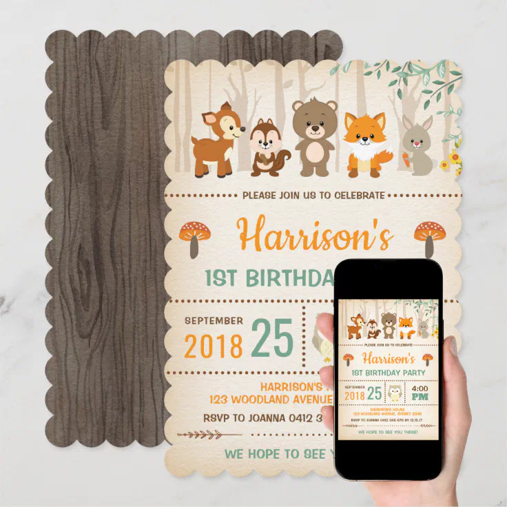 Woodland Birthday Invitation Forest Animal Party | Zazzle