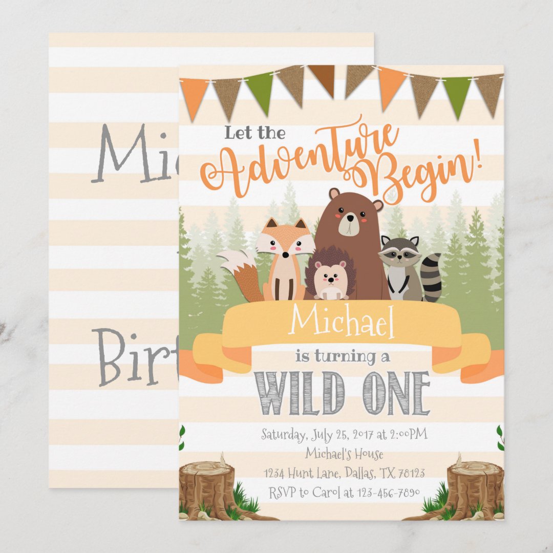 Woodland Birthday Party Invitation Invite Natural | Zazzle