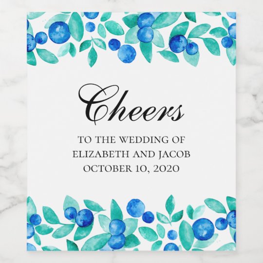 Woodland blueberries. Blue and mint garden wedding Wine Label | Zazzle.com