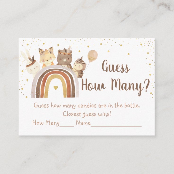 Woodland Boho Rainbow Guess How Many Game Enclosure Card | Zazzle