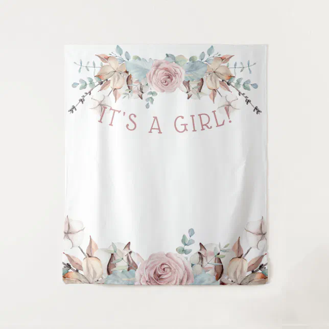 Woodland BOHO Virtual Girl Baby Shower Backdrop | Zazzle