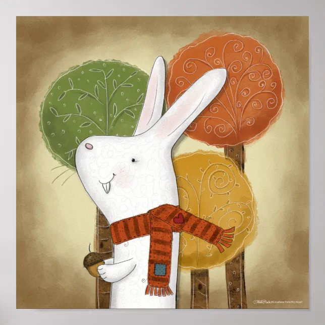 Woodland Bunny with Acorn Poster | Zazzle