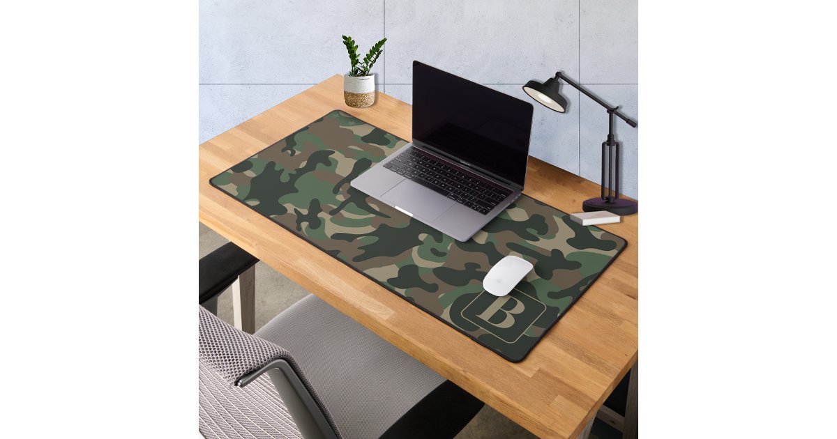 Woodland Camo Personalized Monogram Camouflage Desk Mat | Zazzle