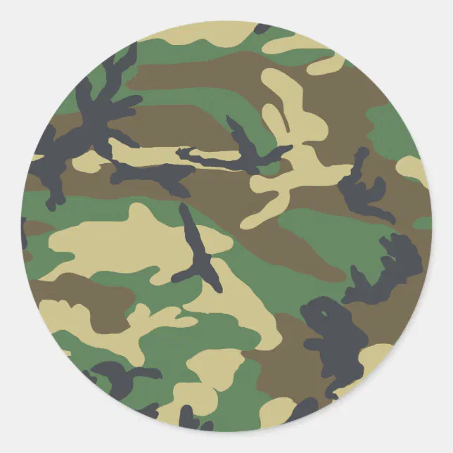 Woodland Camouflage Design Classic Round Sticker | Zazzle