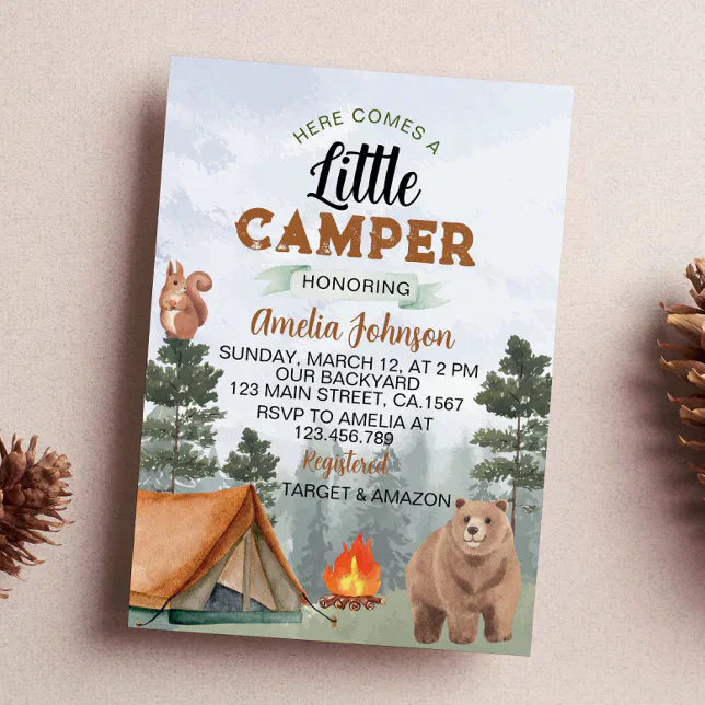 Woodland Camping Mountain Baby Shower Invitation | Zazzle
