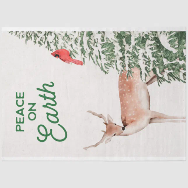 Woodland Christmas Deer and Cardinal Tissue Paper | Zazzle