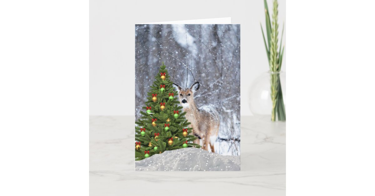 Woodland Christmas Whitetail Deer Greeting Card | Zazzle