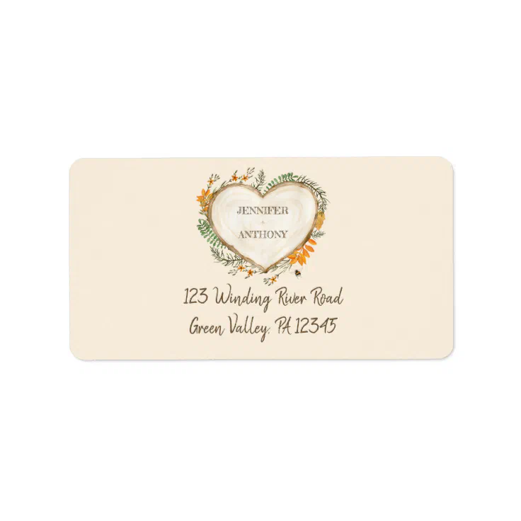 Woodland Cottagecore Wooden Heart Return Address Label | Zazzle