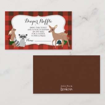 Woodland Creatures Plaid Diaper Raffle Ticket Enclosure Card | Zazzle