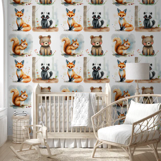 Woodland Creatures Watercolor Illustration Wallpaper | Zazzle