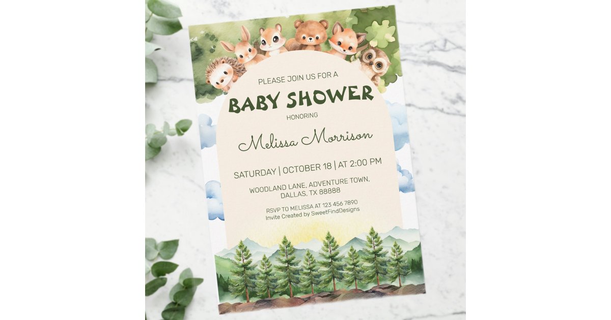 Woodland Curious Animals Baby Boy Shower Invitation | Zazzle