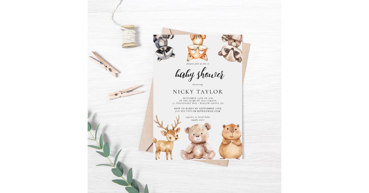 Woodland Cute Animal Baby Shower Invitation | Zazzle