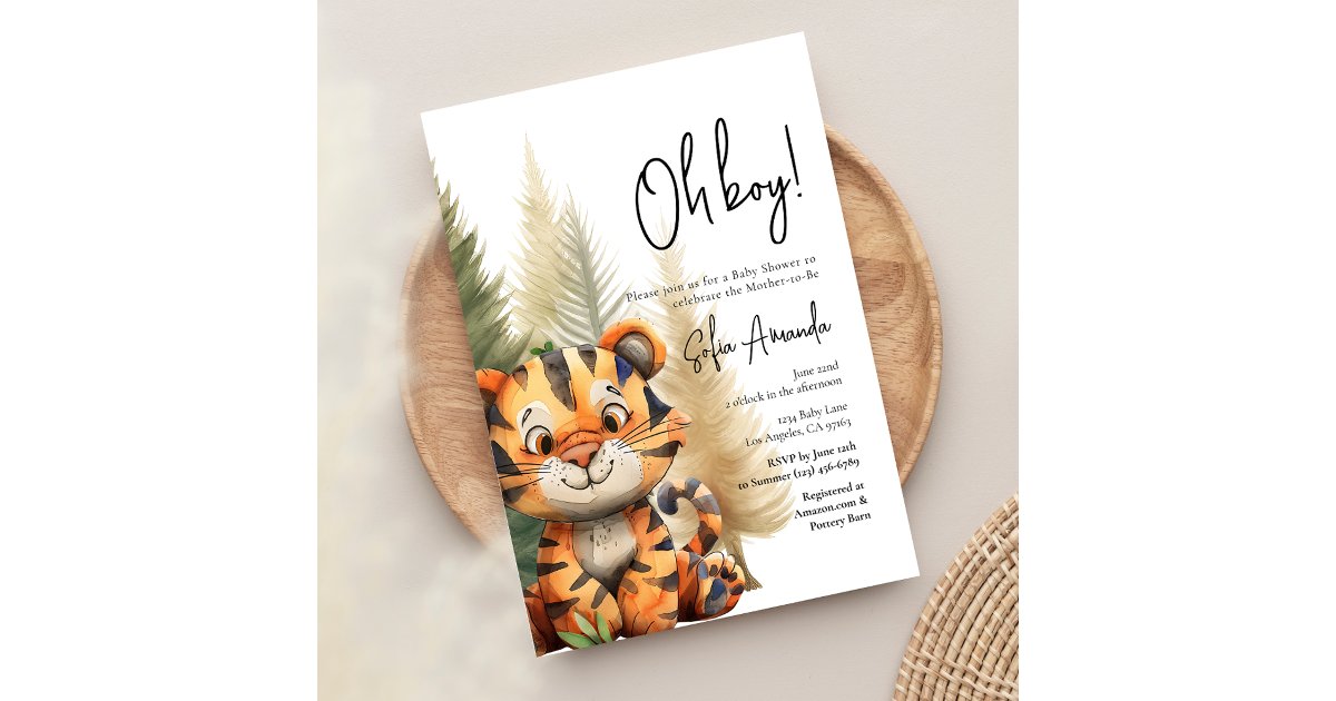 Woodland Cute Animal Tiger Baby Shower Invitation | Zazzle