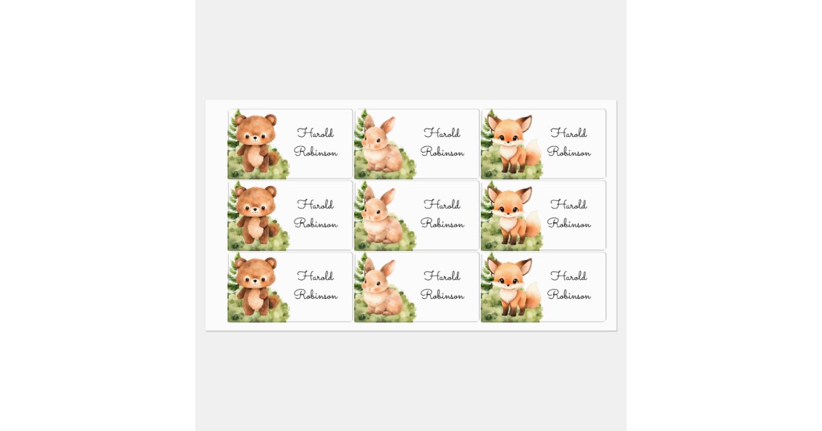 Woodland Cute Forest Friends Boy Baby Kids' Labels | Zazzle
