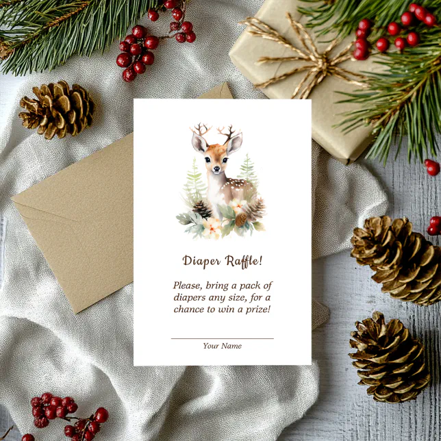 Woodland Deer Animal Baby Shower Diaper Raffle Enclosure Card | Zazzle