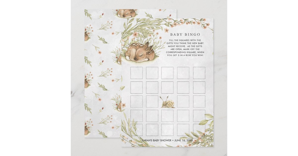 Woodland Deer | Baby Shower Bingo Card | Zazzle