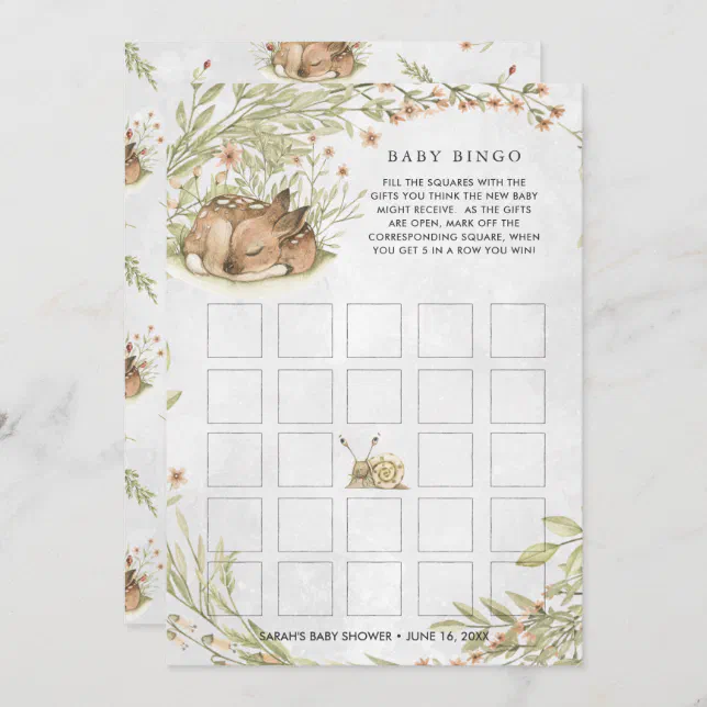 Woodland Deer | Baby Shower Bingo Card | Zazzle