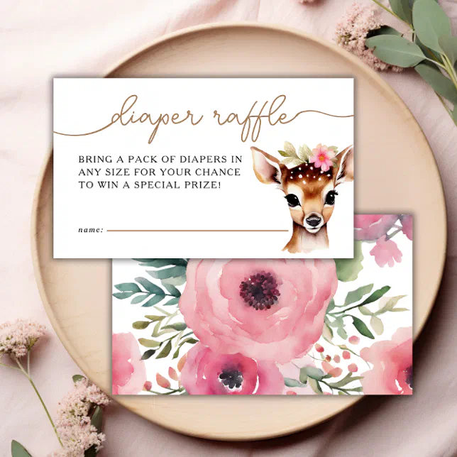 Woodland Deer Girl Baby Shower Diaper Raffle Enclosure Card | Zazzle