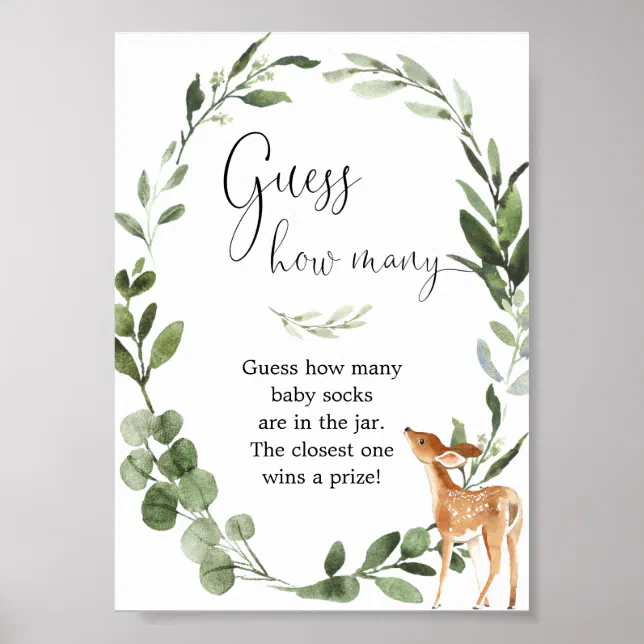 Woodland Deer Guess how many baby shower game Poster | Zazzle