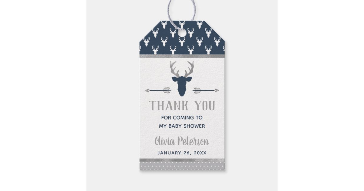 Woodland Deer Thank You Tag, Antlers, Baby Shower Gift Tags | Zazzle