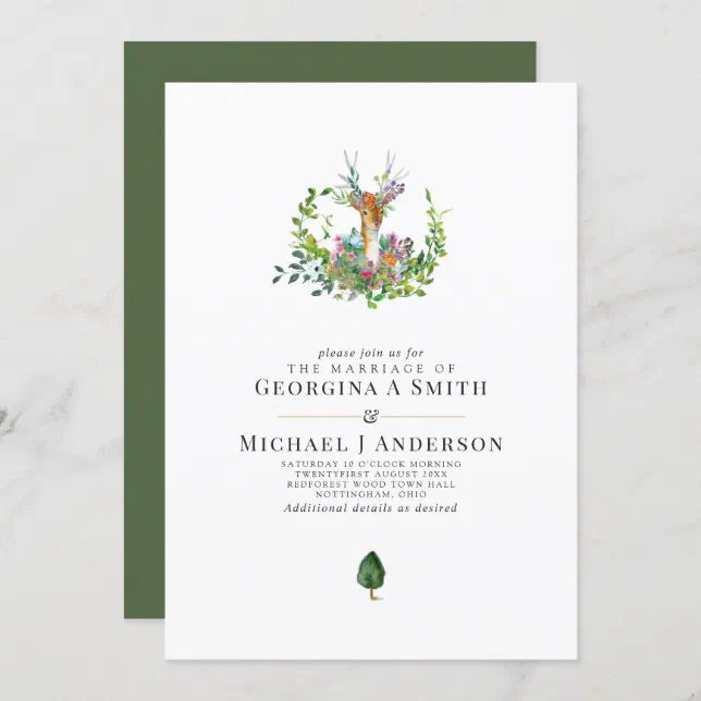 Woodland Deer WEDDING Invitation Watercolor | Zazzle