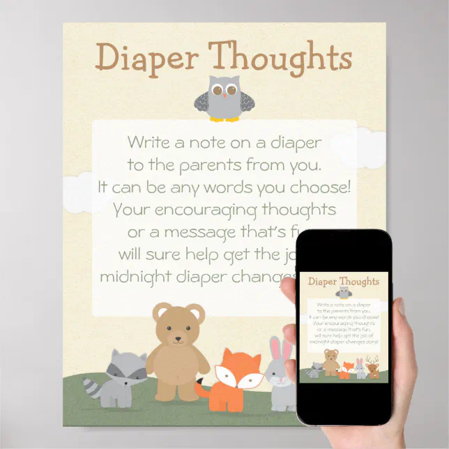 Woodland "Diaper Thoughts" Poster | Zazzle