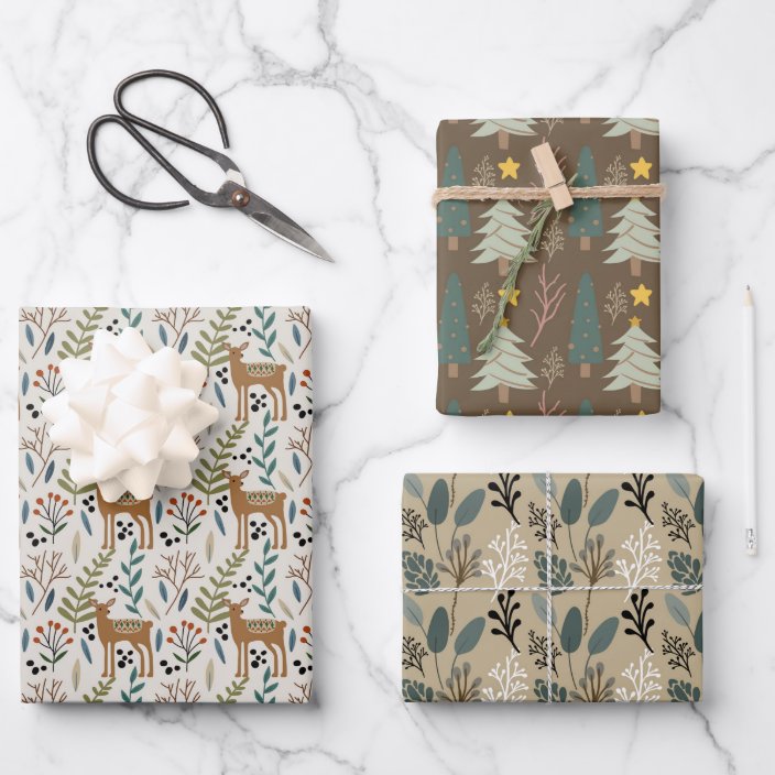 Woodland Earth Tones Patterns Holiday Wrapping Paper Sheets | Zazzle.com