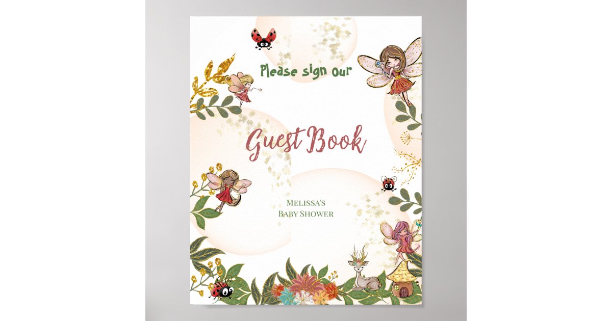 Woodland Enchanted Fairy Ladybug Guest Book Poster | Zazzle