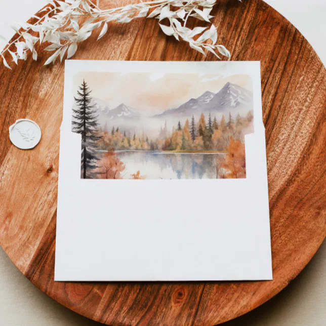 Woodland Envelope Liner Watercolor Mountains Fall | Zazzle