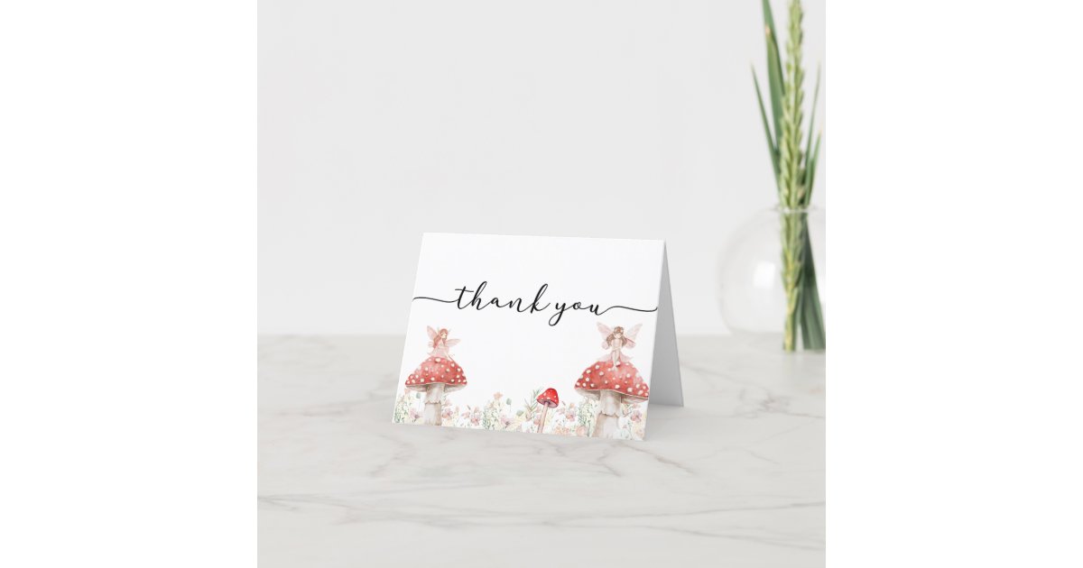 Woodland Fairy Mushroom Thank You Card | Zazzle