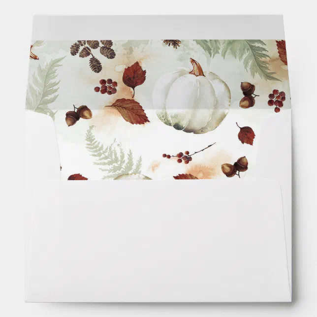 Woodland Fall and White Pumpkin Pattern Envelope | Zazzle
