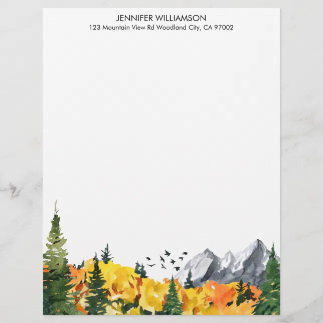 Woodland Fall Trees Watercolor Nature Forest Letterhead | Zazzle